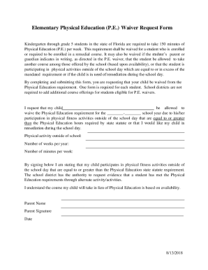 Fillable Online Elementary Physical Education (P.E.) Waiver Request ...
