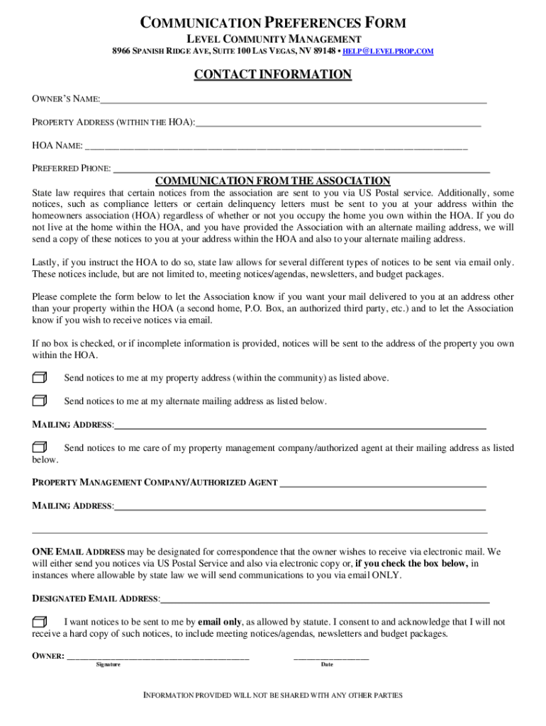 Fillable Online Communication Preference Form Fax Email Print - pdfFiller