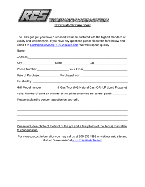 Fillable Online RCS Customer Care Sheet Fax Email Print - pdfFiller