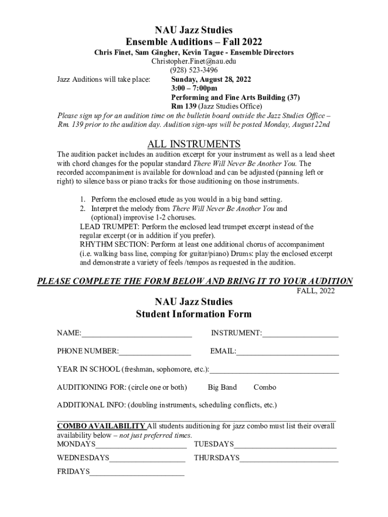 Fillable Online Saxophone audition repertoireKitt School of Music Fax Email Print - pdfFiller