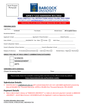 Fillable Online jupeb a'level application form 2022/2023 Fax Email ...