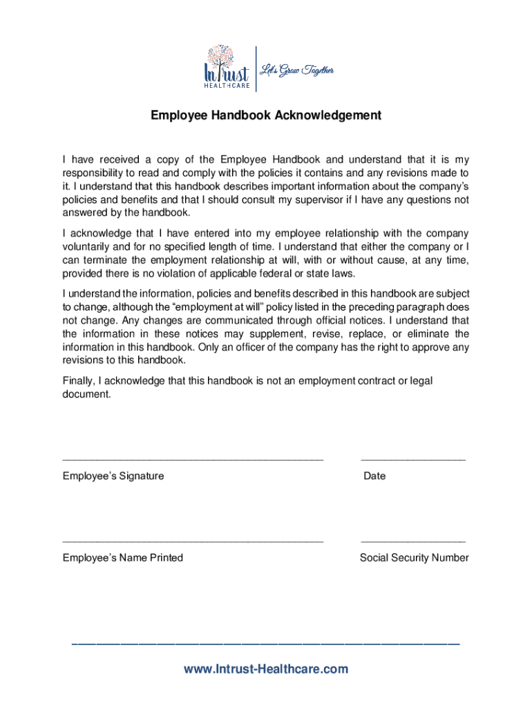 Fillable Online How to Add a Signature Page to Your Employee Handbook ...