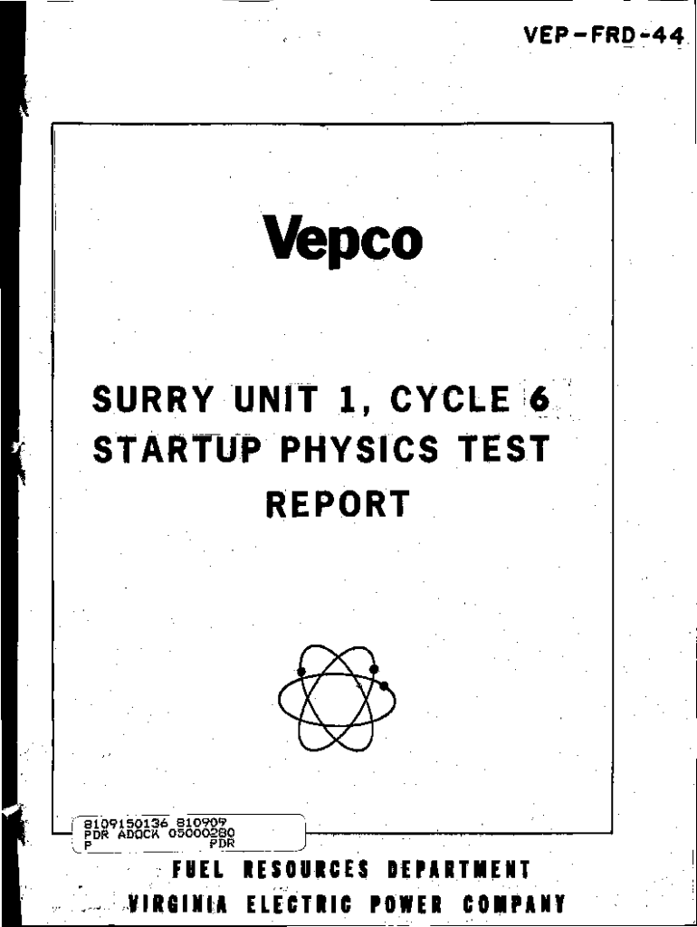 Fillable Online "Surry Unit 1 Cycle 6 Startup Physics Test Rept." Fax ...