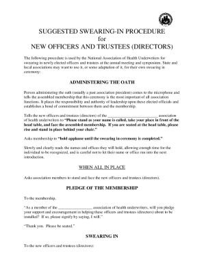 Fillable Online Suggested Swearing-In Procedure for New Officers and ...