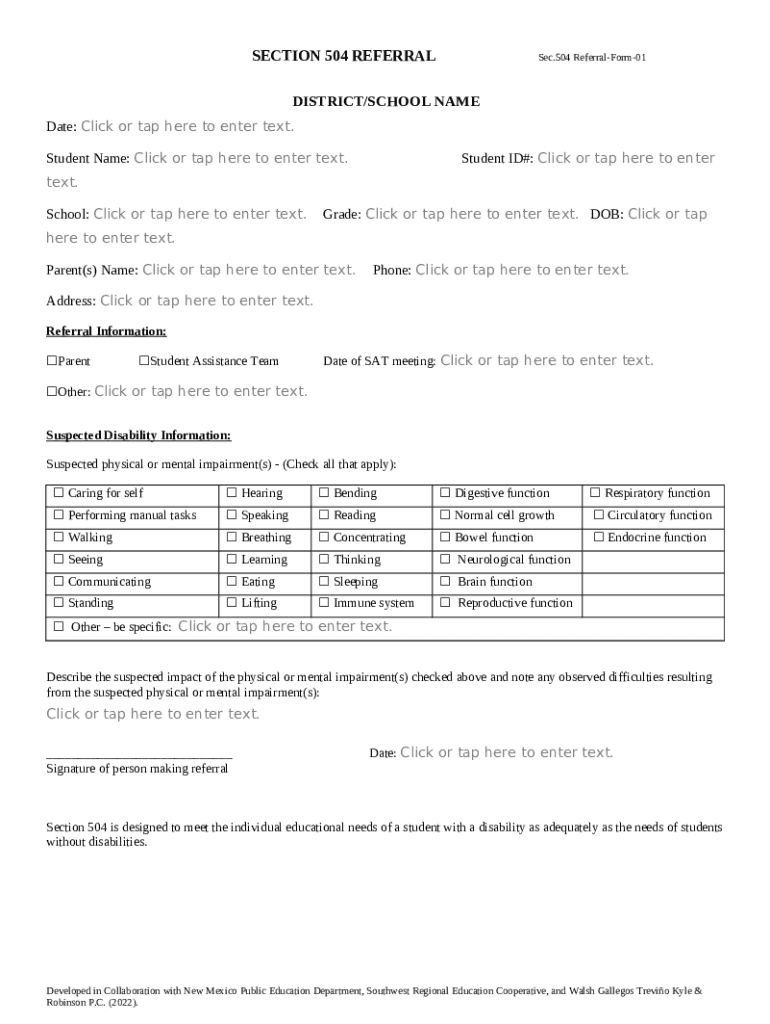 Section 504 Physician Statement--15 Doc Template | pdfFiller