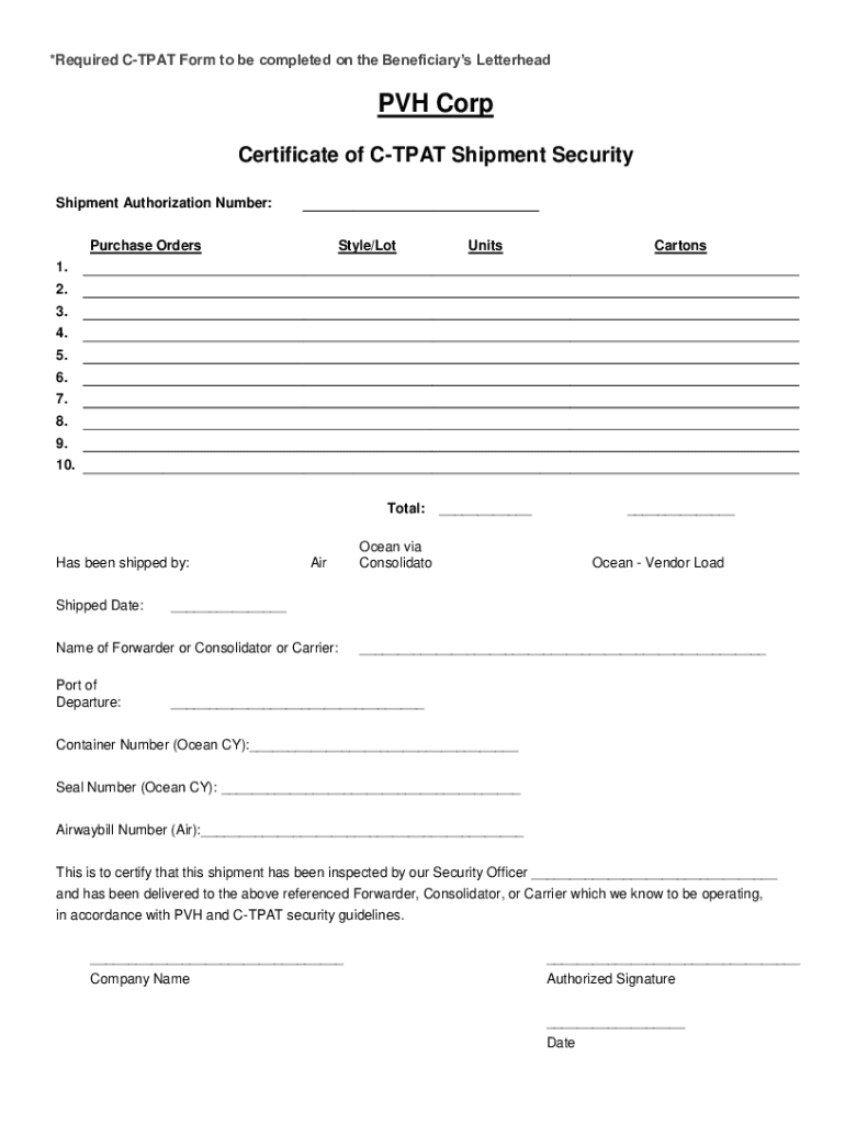 Fillable Online GE Customs-Trade Partnership Against Terrorism (C-TPAT ...