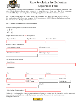 Fillable Online Rizzo Revolution Pre-Evaluation Registration Form Fax ...
