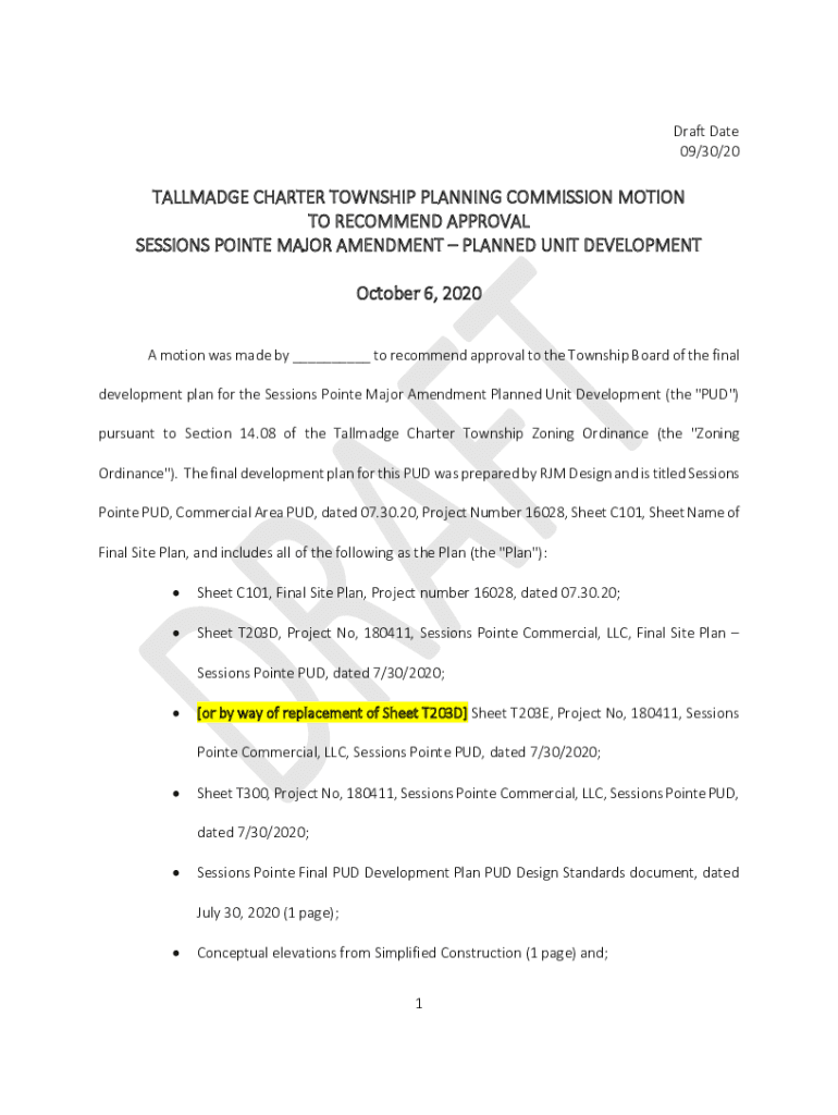 Fillable Online TCT 368 Board Motion to Approve Sessions Pointe PUD ...