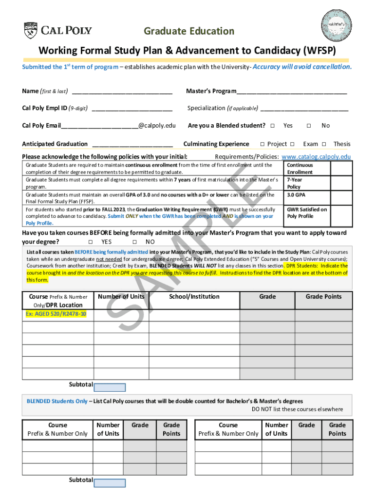 Fillable Online grad calpoly Steps to Graduation & Forms Fax Email Print - pdfFiller