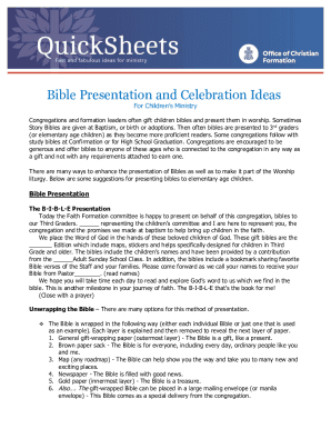 Fillable Online Bible Presentation and Celebration Ideas Children's ...