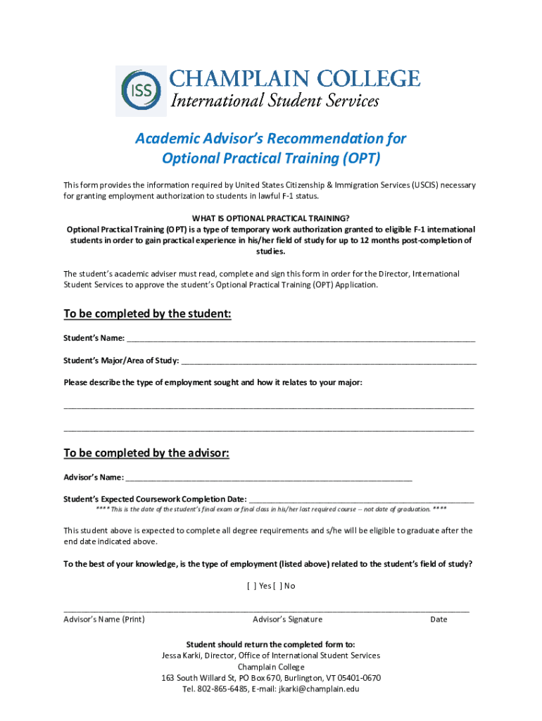 Fillable Online Optional Practical Training - OISS - University of Nevada, Reno Fax Email Print ...