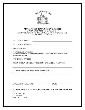 Fillable Online City of Eagle Catering Permit Application Fax Email ...