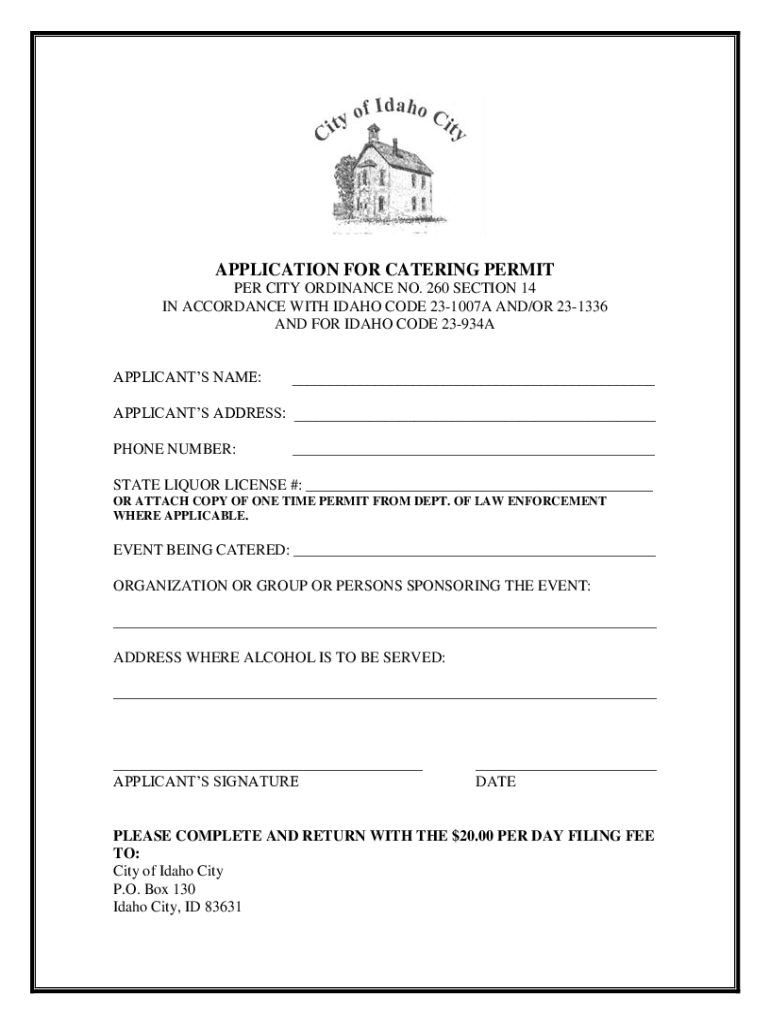 Fillable Online City of Eagle Catering Permit Application Fax Email ...