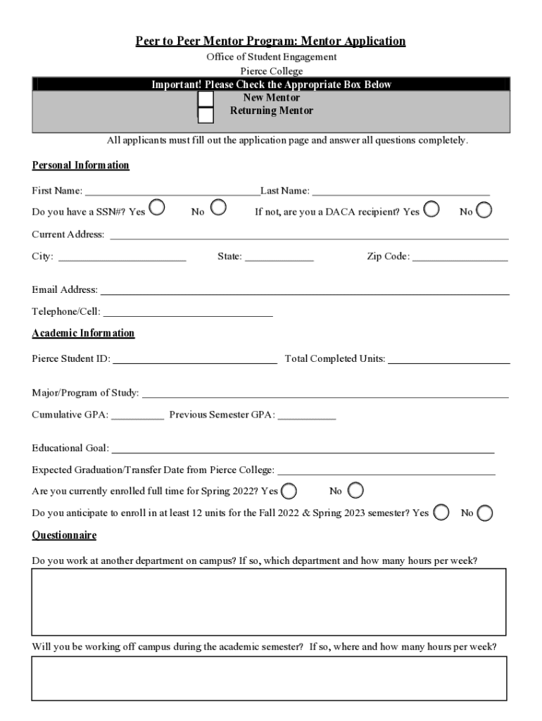 Fillable Online Fillable Online Los Angeles Pierce College Peer to Peer Mentor ... Fax Email ...