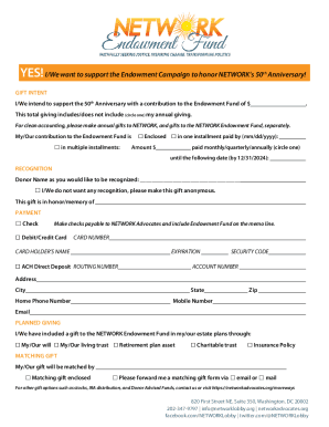 Fillable Online NETWORK Endowment Pledge-Gift Form Fax Email Print - pdfFiller