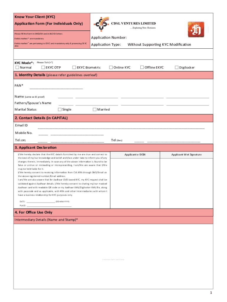 Fillable Online Application Type: Without Supporting KYC Fax Email ...
