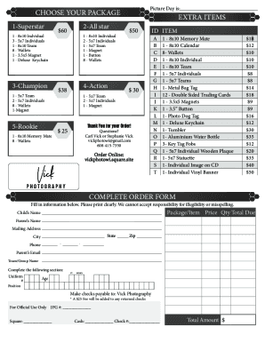 Fillable Online extra items choose your package Fax Email Print - pdfFiller