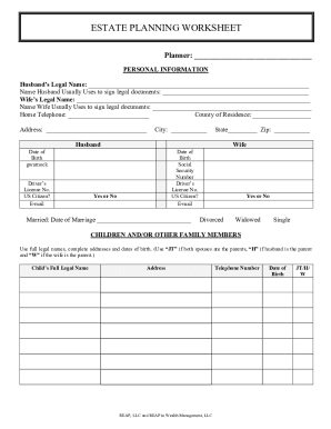 Fillable Online REAP - Estate Planning Worksheet.doc Fax Email Print ...