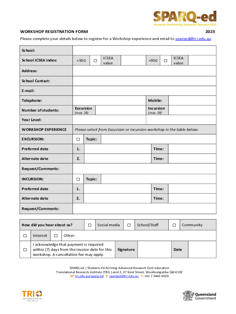 Fillable Online SPARQ-ed Workshop registration form - Frazer Institute Fax Email Print - pdfFiller