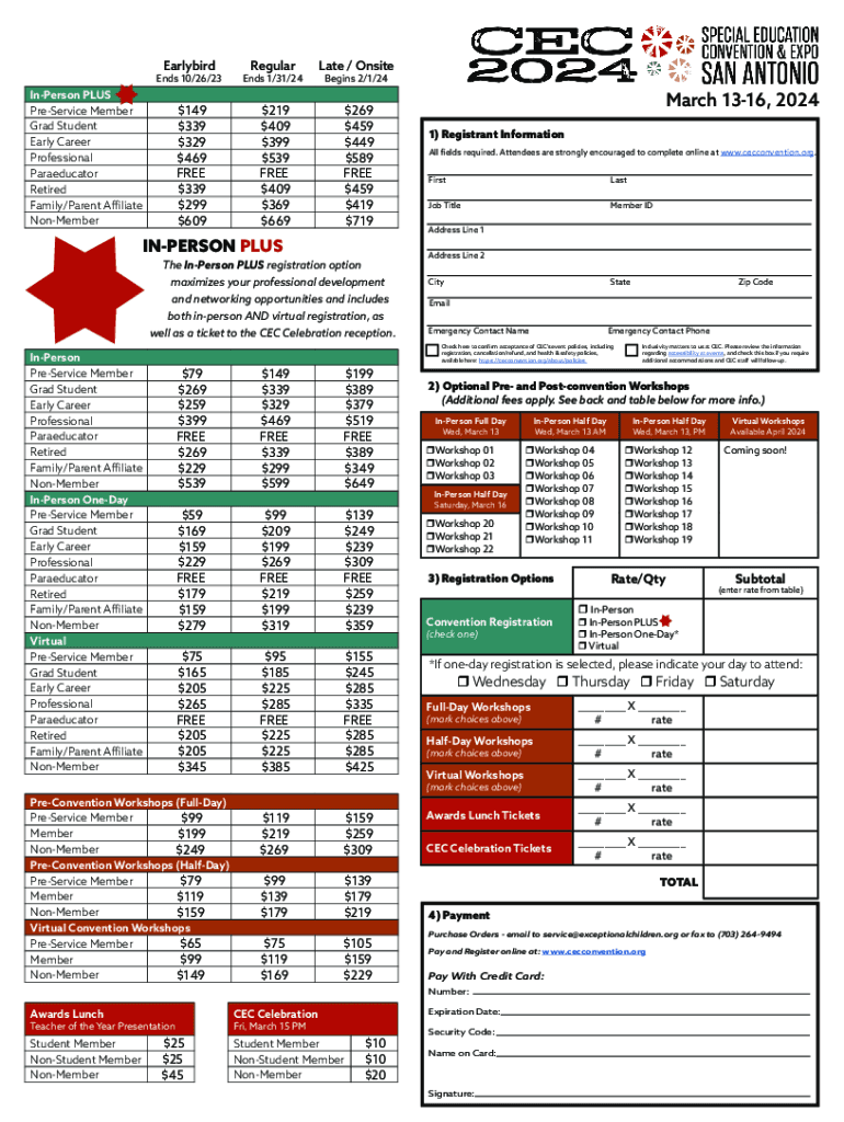 Fillable Online March 13-16, 2024 - CEC Convention Fax Email Print ...