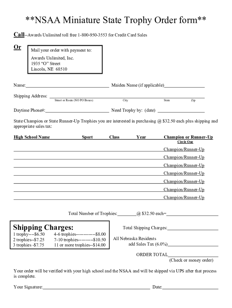 Fillable Online NSAA Miniature State Trophy Order form Fax Email Print ...