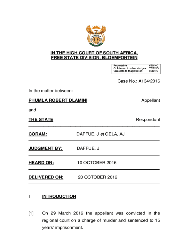 Fillable Online in the high court of south africa, free state division, ... Fax Email Print ...