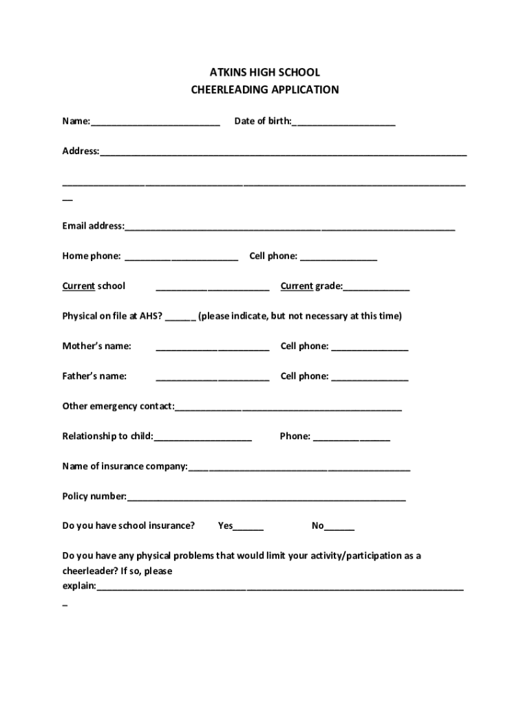 Fillable Online Cheerleading Forms Packet - Alcoa High School Fax Email ...
