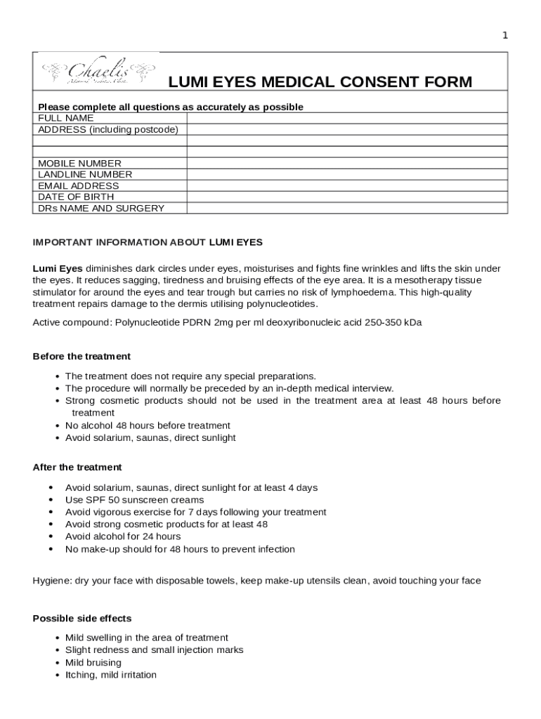 Lumi eyes medical consent form: Fill out & sign online | DocHub