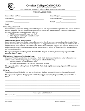 Fillable Online Cerritos College CalWORKs - Student Appeal Form ...