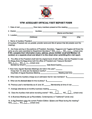Fillable Online VFW AUXILIARY OFFICIAL VISIT REPORT Doc Template Fax ...