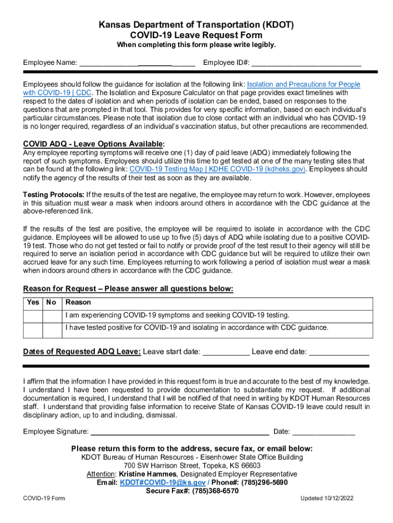 Fillable Online Kansas Department of Transportation (KDOT) COVID-19 ...