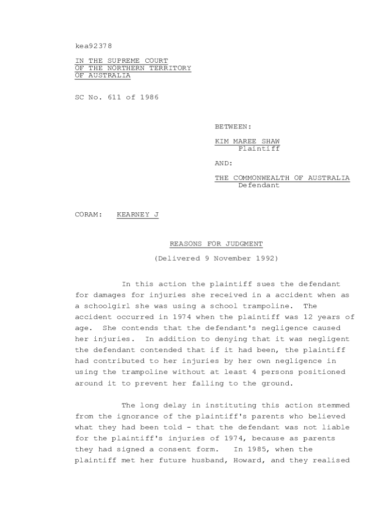 Fillable Online supremecourt nt gov PARTIES: KIM MAREE SHAW v THE ...