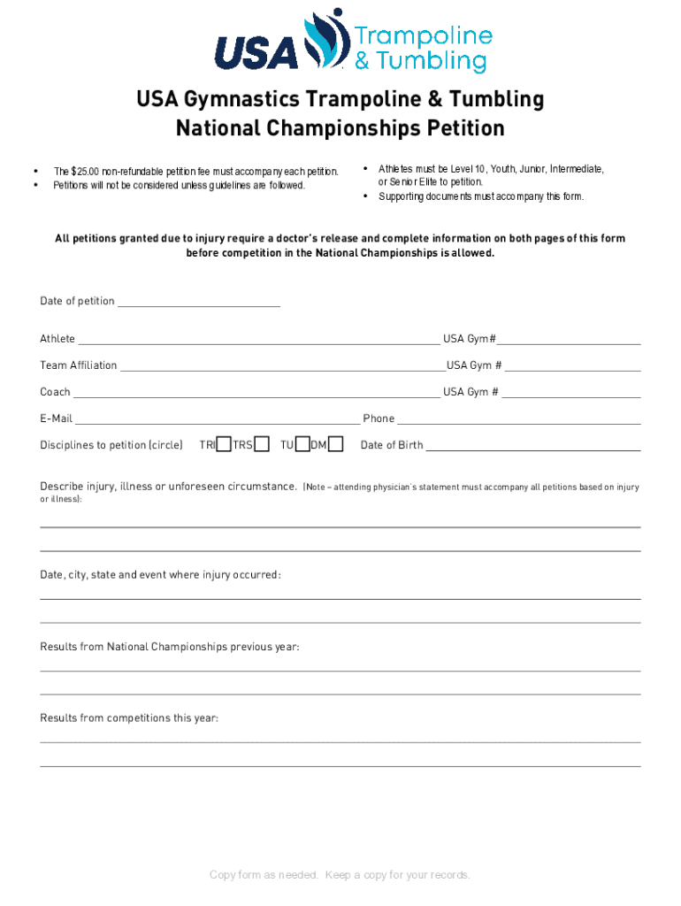 Fillable Online Trampoline & Tumbling Program FormsUSA Gymnastics Fax ...