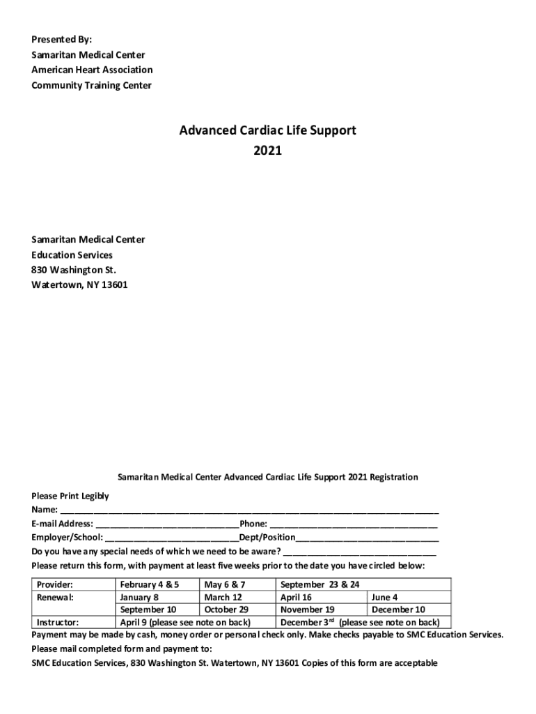 Fillable Online Acls ecard flyer 2021 PALS Course Options American ...