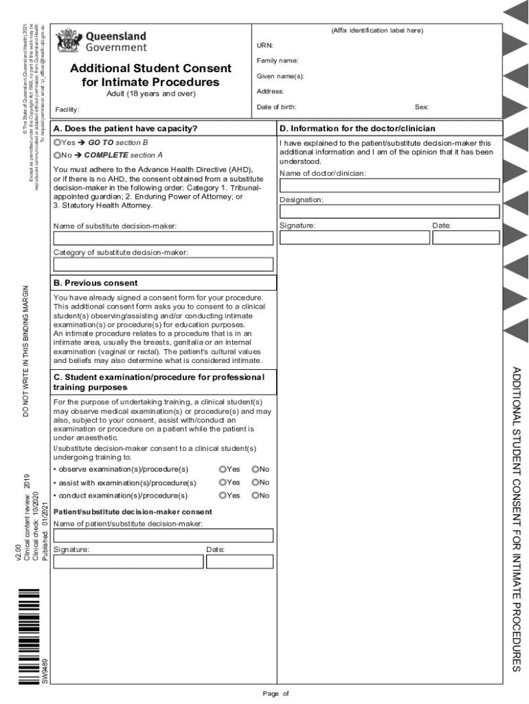 Fillable Online Additional Student Consent - Adult (18 years and over ...