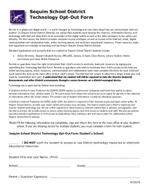 Fillable Online Sequim School District Technology Opt-Out Form Fax ...