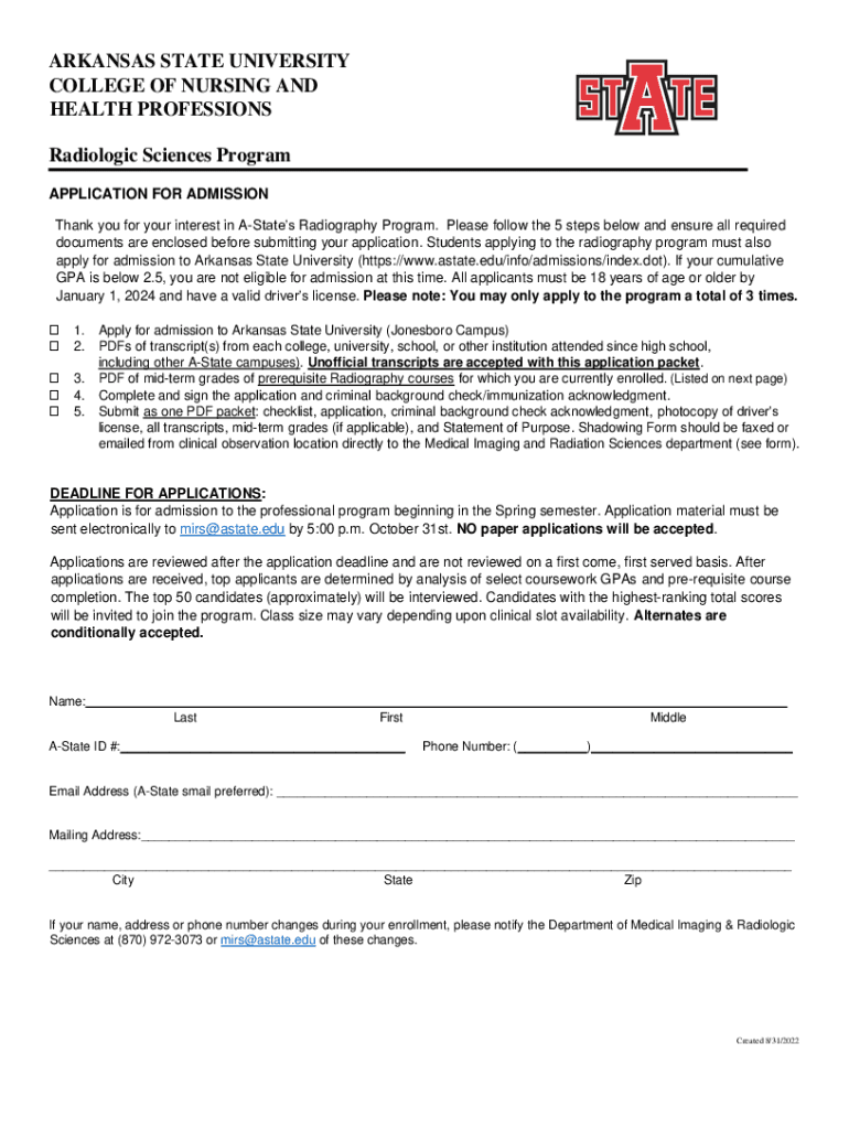 Fillable Online RADIOGRAPHY PROGRAM APPLICATION PROFILE ... Fax Email ...