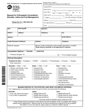 Fillable Online Request for Orthopaedic Consultation Shoulder, Ankle ...