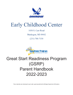Fillable Online GSRP Handbook - Our School - Early Childhood Center Fax ...