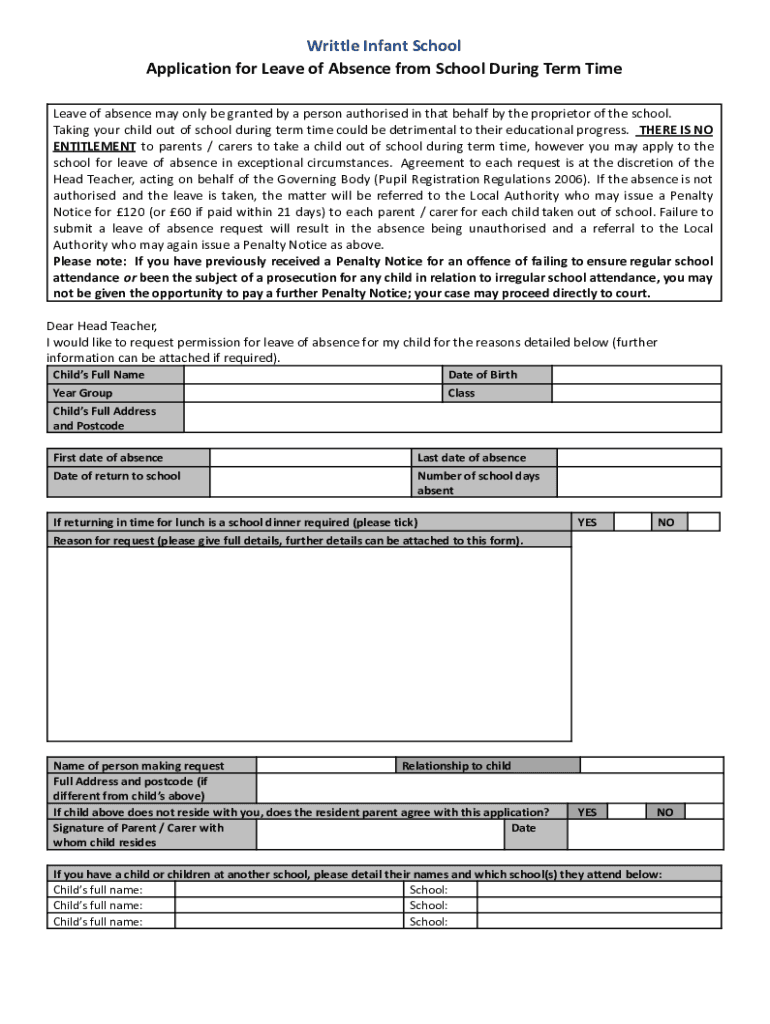 Fillable Online Appendix 1 - Parential Request for leave letter - Sept ...
