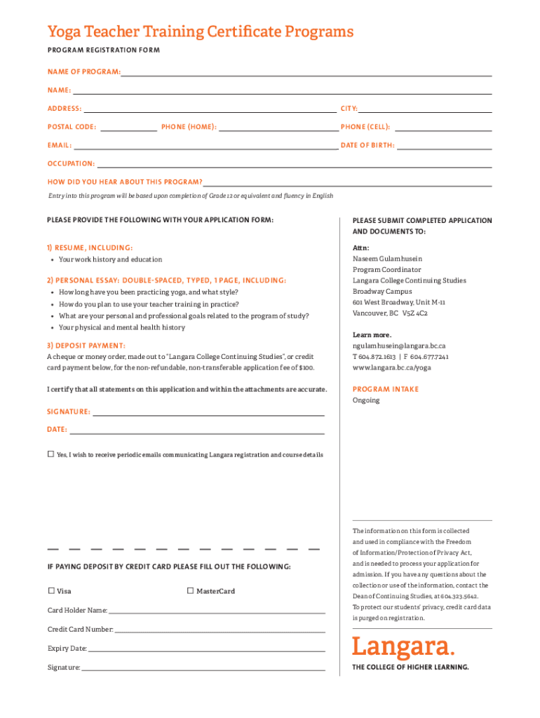 Fillable Online Yoga Teacher Training Certificate Program - Apply Online Fax Email Print - pdfFiller