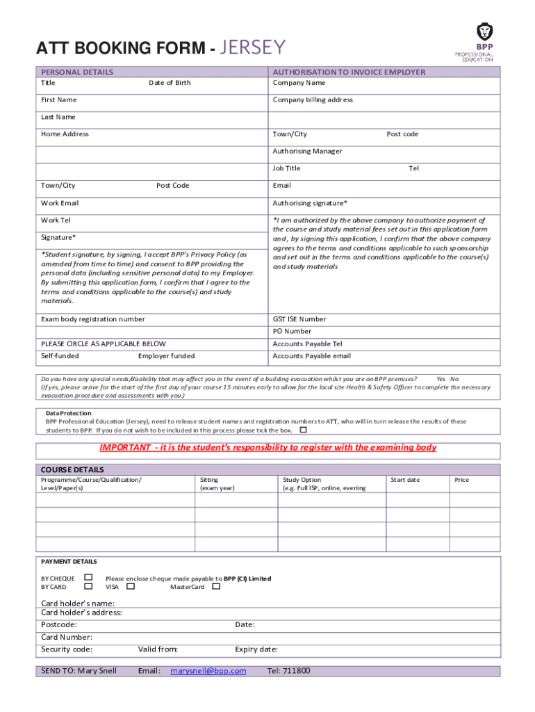 Fillable Online ATT Course Booking Form.docx Fax Email Print - pdfFiller
