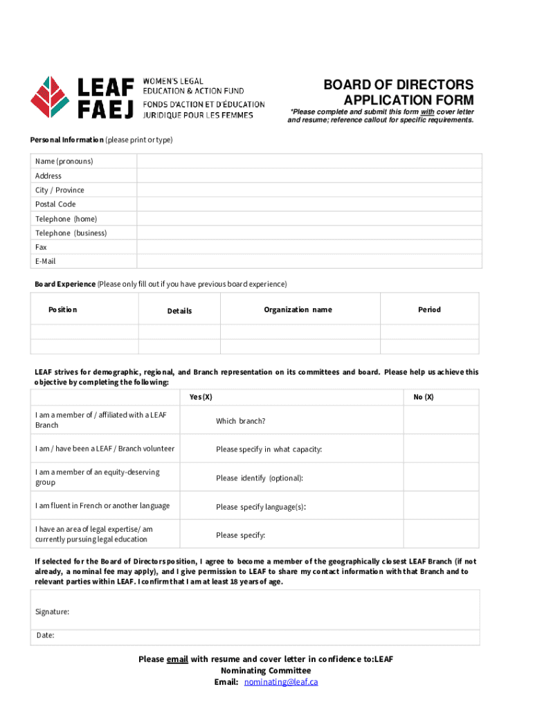 Fillable Online LEAF Board of Directors Application Form (Word Document) Fax Email Print - pdfFiller