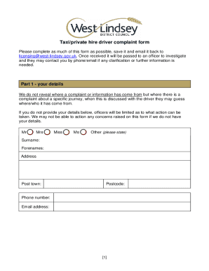 Fillable Online Taxi and private hire driver complaint form Fax Email ...