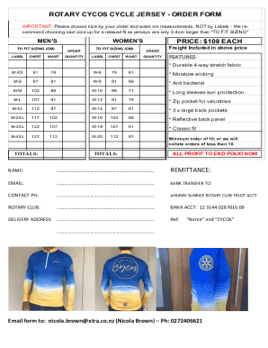 Fillable Online rotary cycos cycle jersey - order form Fax Email Print ...