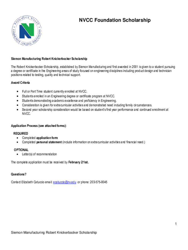 Fillable Online Siemon Manufacturing Robert Knickerbocker Scholarship ...