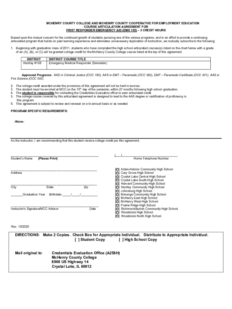 Fillable Online EMS 105 Articulation Agreement. EMS 105 Articulation Agreement Fax Email Print ...