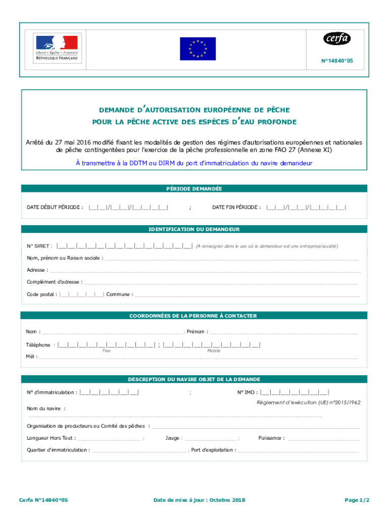 Remplissable En Ligne demande d'autorisation nationale de pche dans la ...