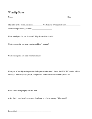 Fillable Online Worship Notes: Fax Email Print - pdfFiller