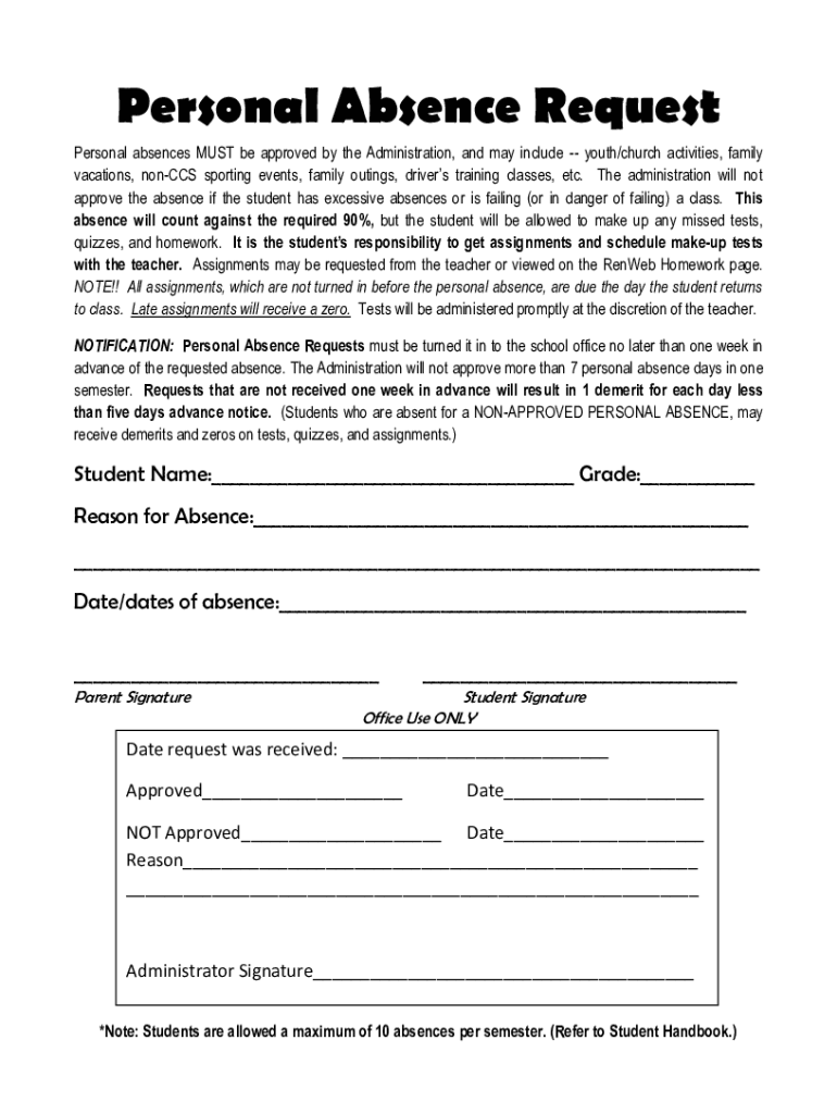 Fillable Online Personal Absence Request Fax Email Print - pdfFiller